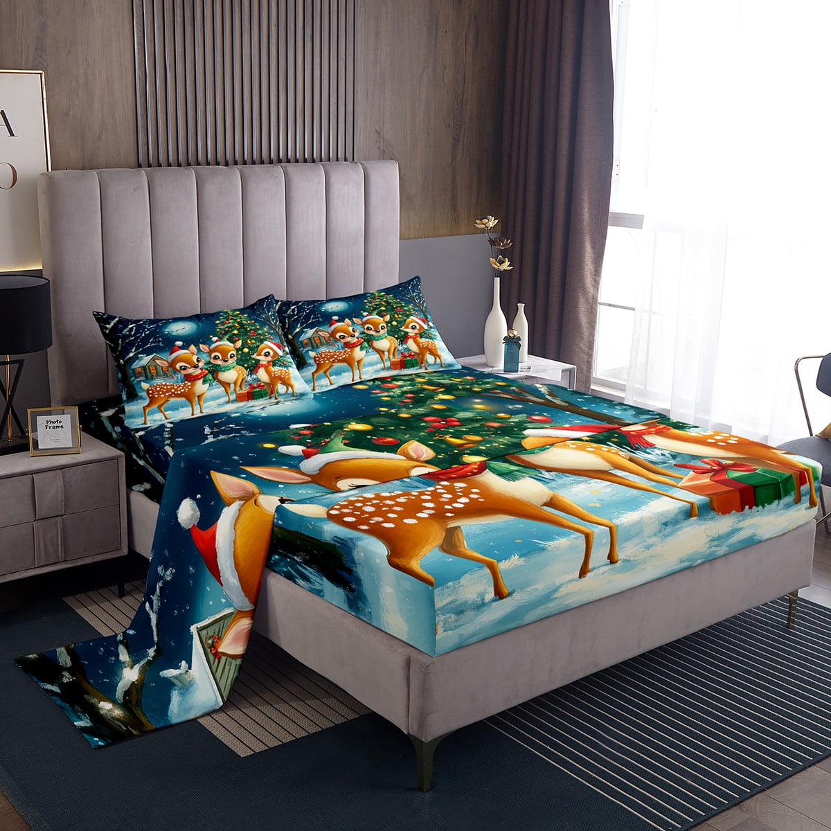 YST Kids Cute Elk Deer Bed Sheets Twin Winter Christmas Holiday Sheet ...