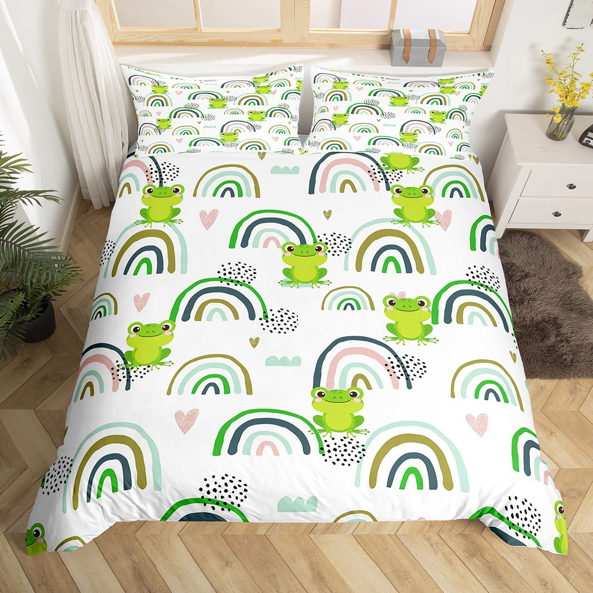 Erosebridal Cute Frog Twin Bedding Set Love Hearts Rainbow Comforter ...