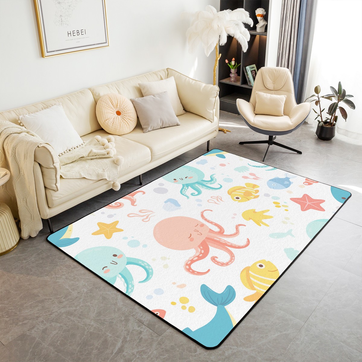 YST Kids Cute Octopus 5x7 Area Rug,Watercolour Ocean Fish Indoor Floor ...