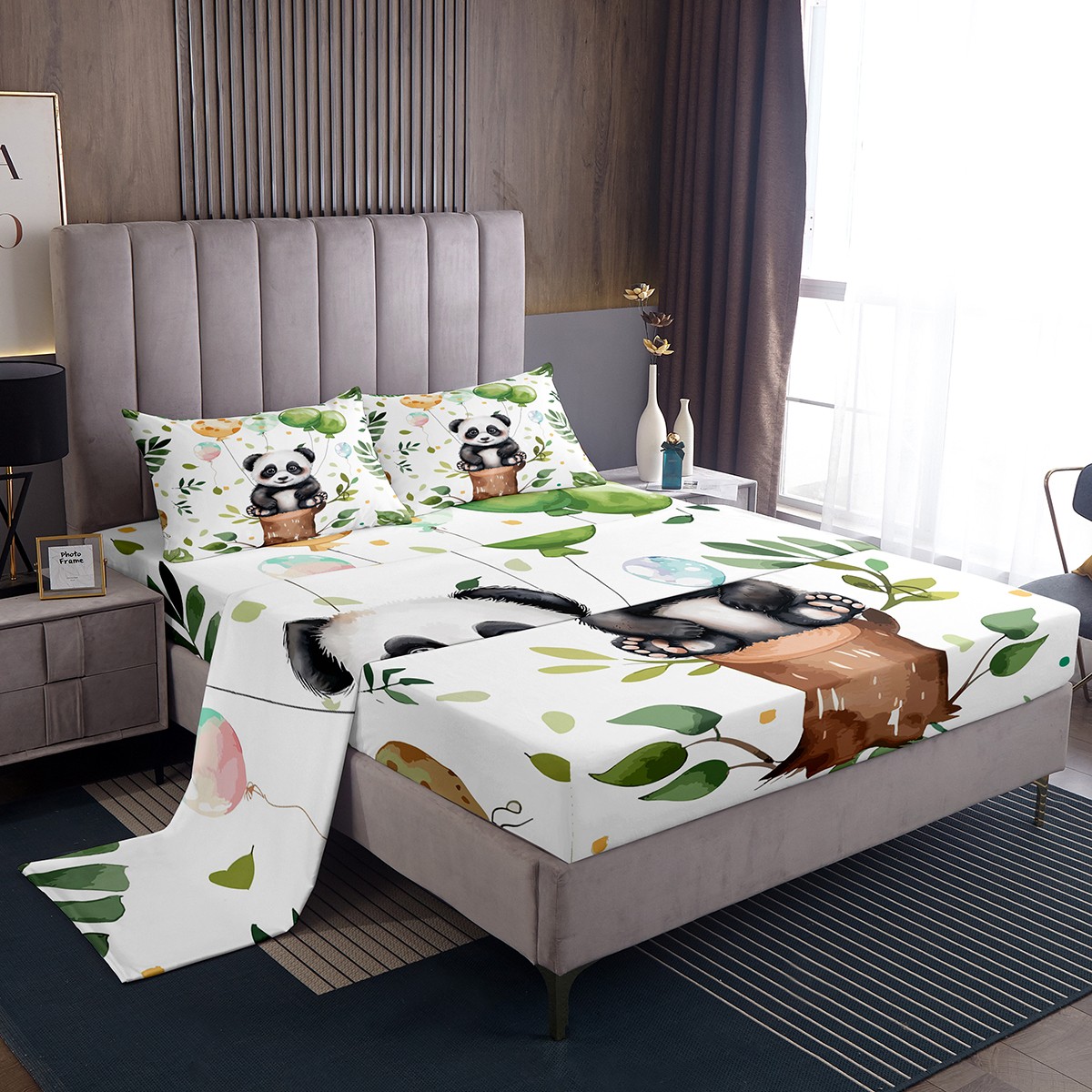 YST Kids Cute Panda Bed Sheets Queen Kawaii Black White Panda Sheet Set ...