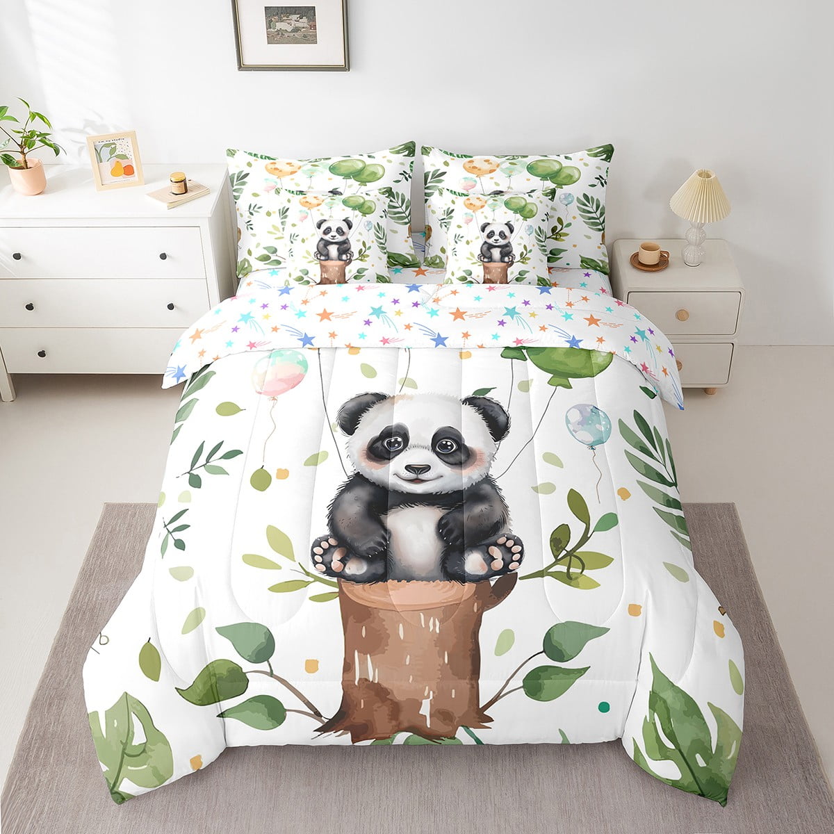 Erosebridal Cute Panda Comforter Set With Sheets 7 Piece Queen Kawaii ...