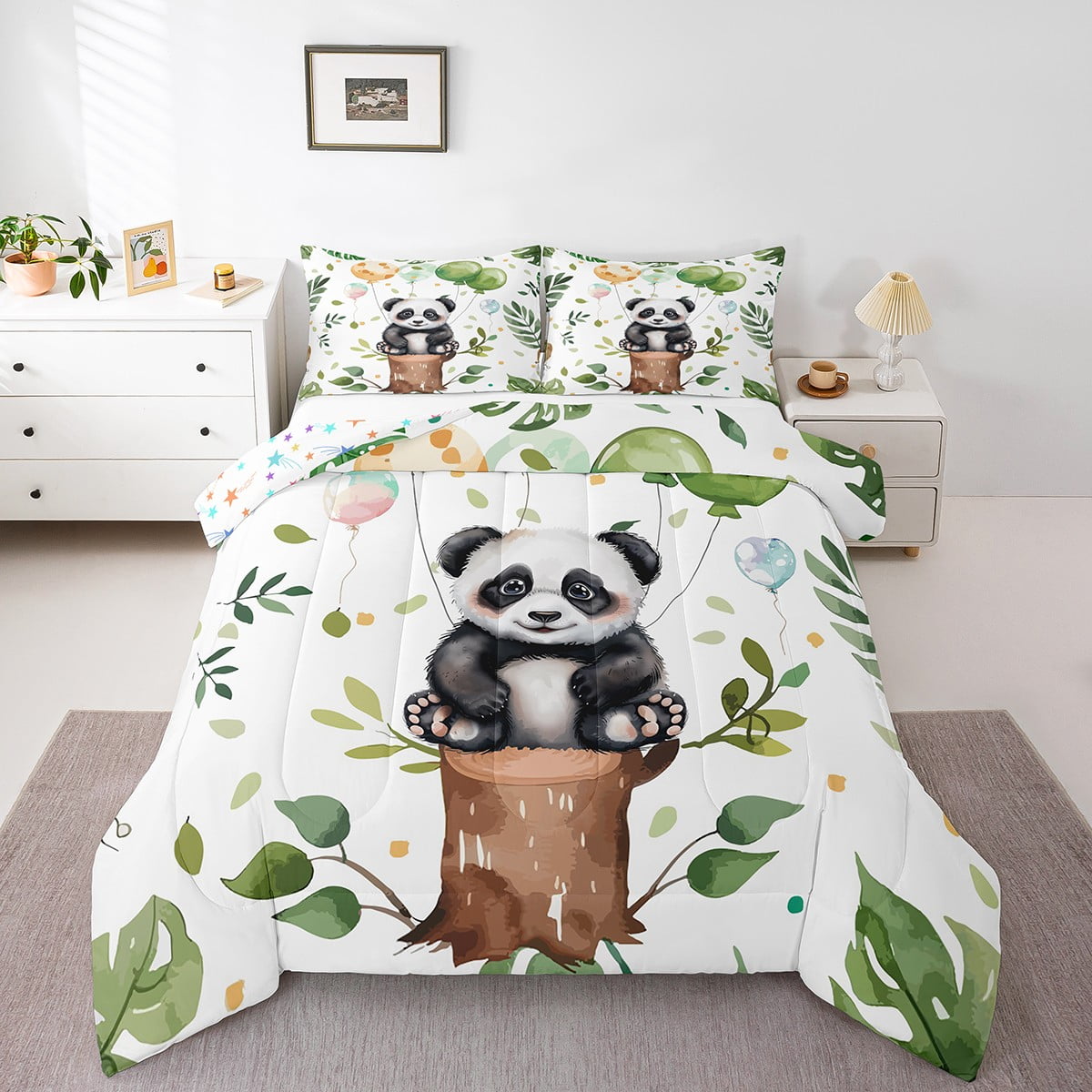 YST Kids Cute Panda Comforter Set Twin Kawaii Black White Panda Bedding ...