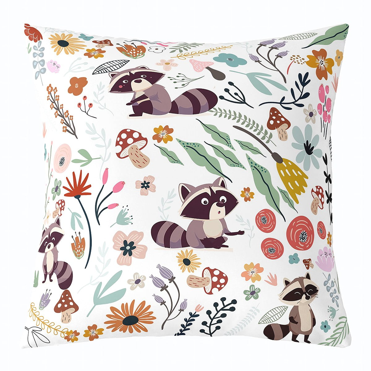 Cute Raccoon Throw Pillow Cover 18x18 Inch,Kawaii Animal Theme Pillow ...