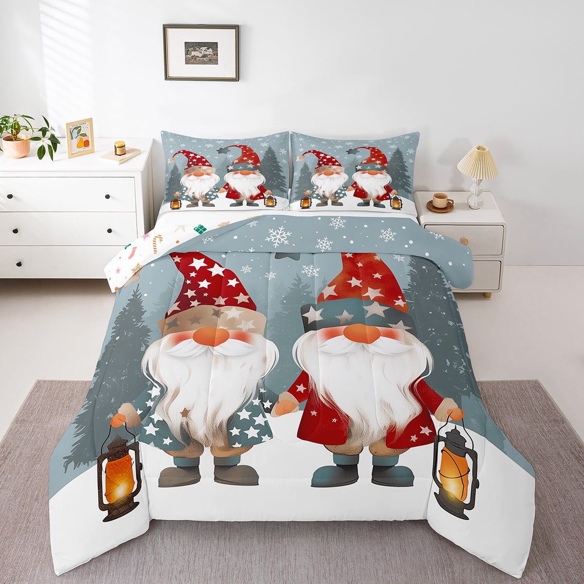 YST Kids Cute Xmas Gnome Comforter Set Full Christmas Tree Down ...