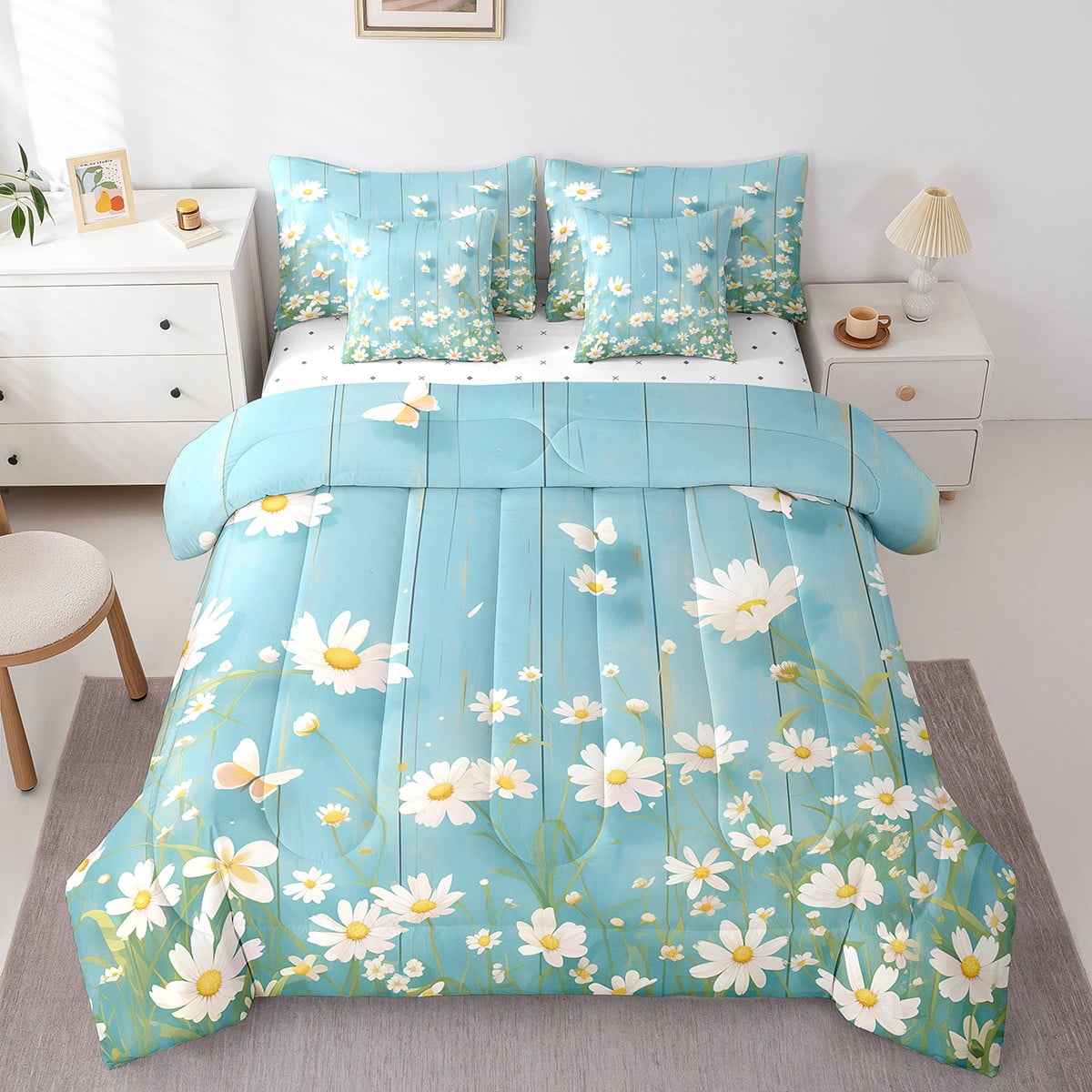 YST Kids Daisy Bedding Set King Size Flower Butterfly Comforter Set 7 ...