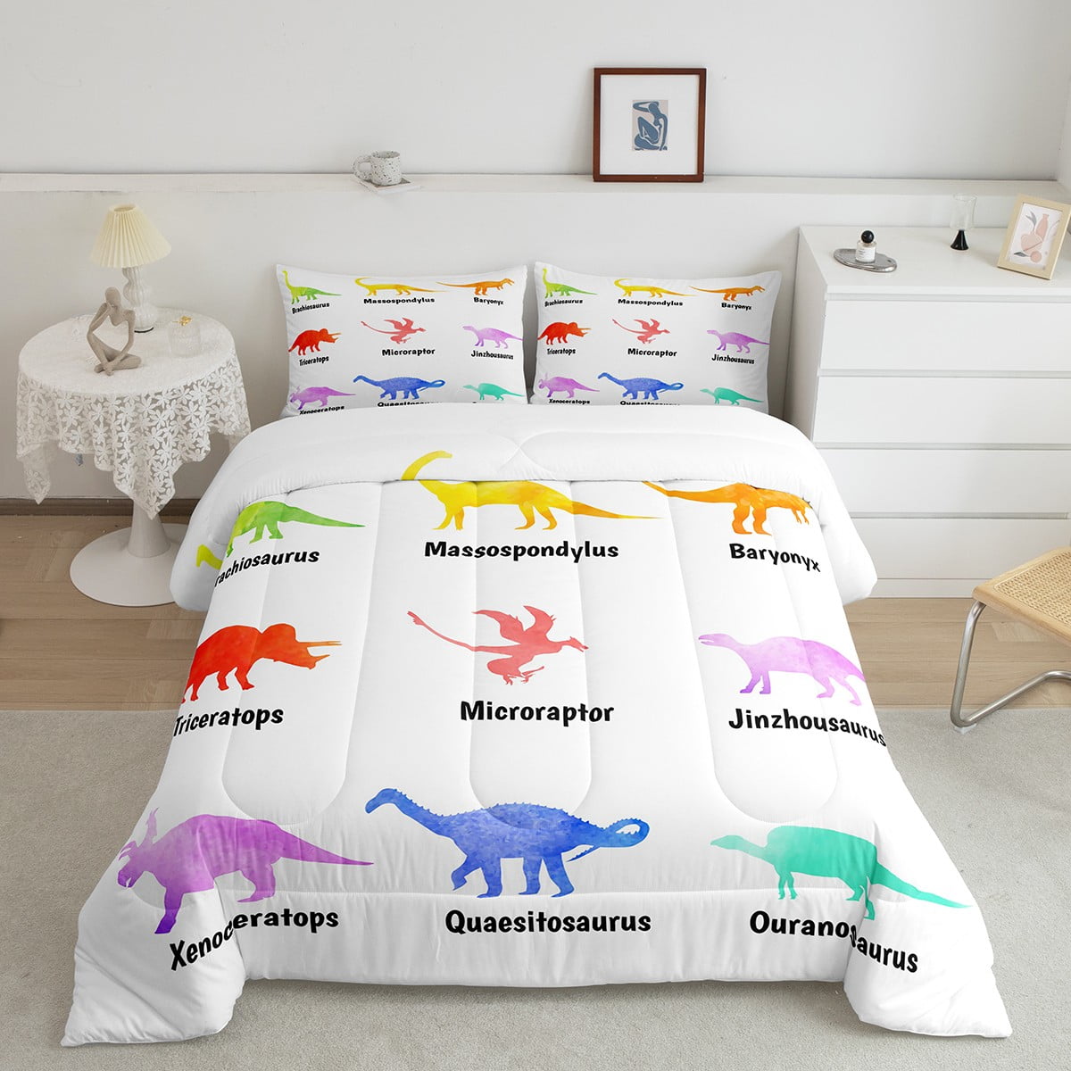 YST Kids Dino Comforter Set King Size,Dinosaur Bedding Set for Boys Child,Set of Ancient ...