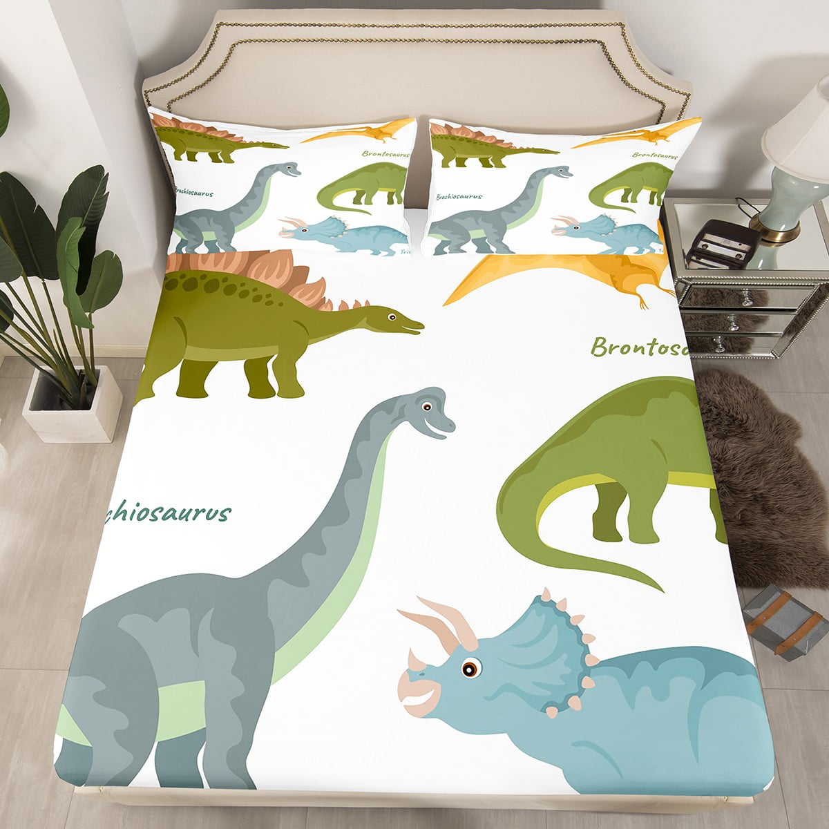 YST Kids Dino Fitted Sheet,Kids Bed Sheets for Boys Twin Size Dinosaur,Set of Ancient Dinosaur ...