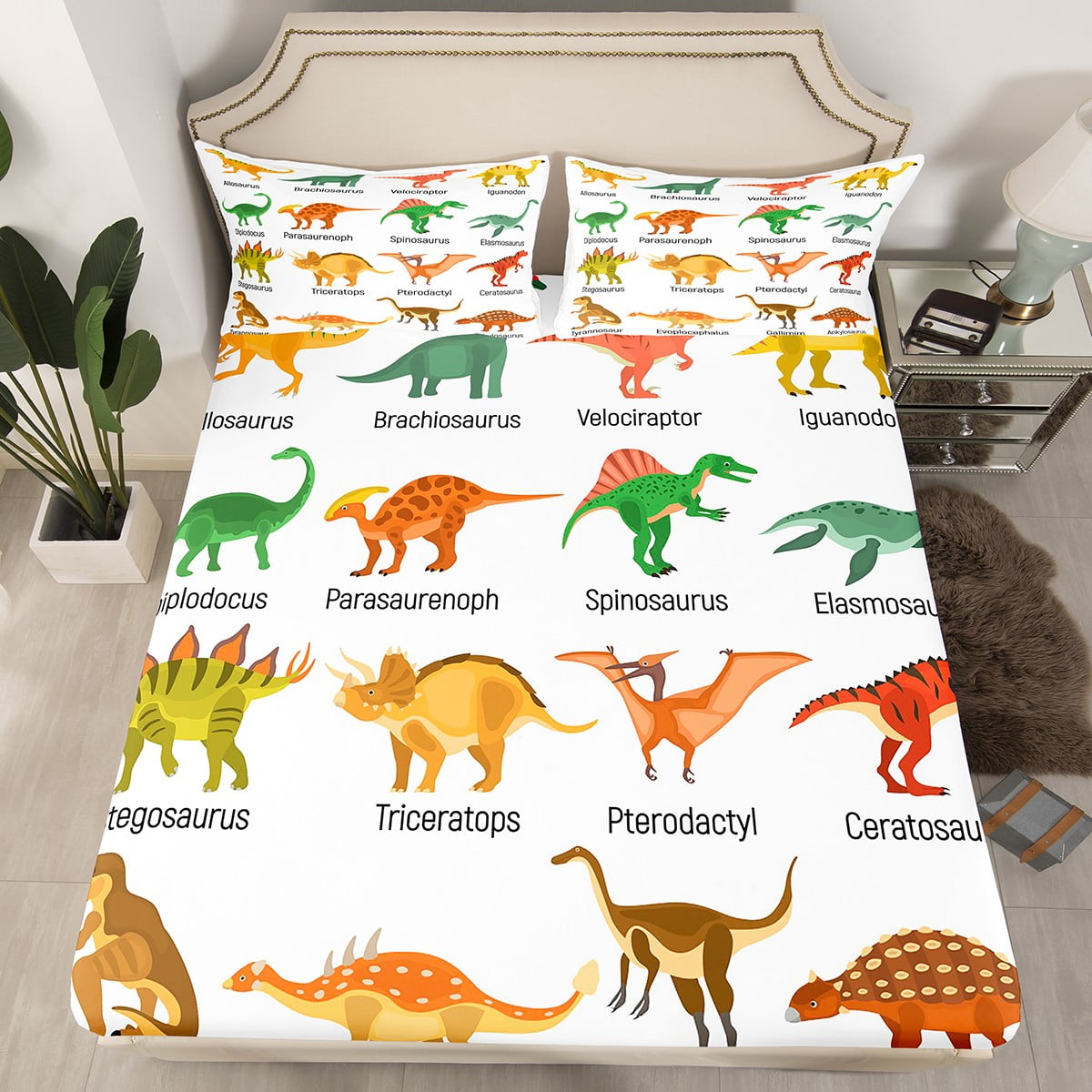 YST Kids Dino Fitted Sheet Queen,Toddler Bed Sheets for Girls Dino,Set ...