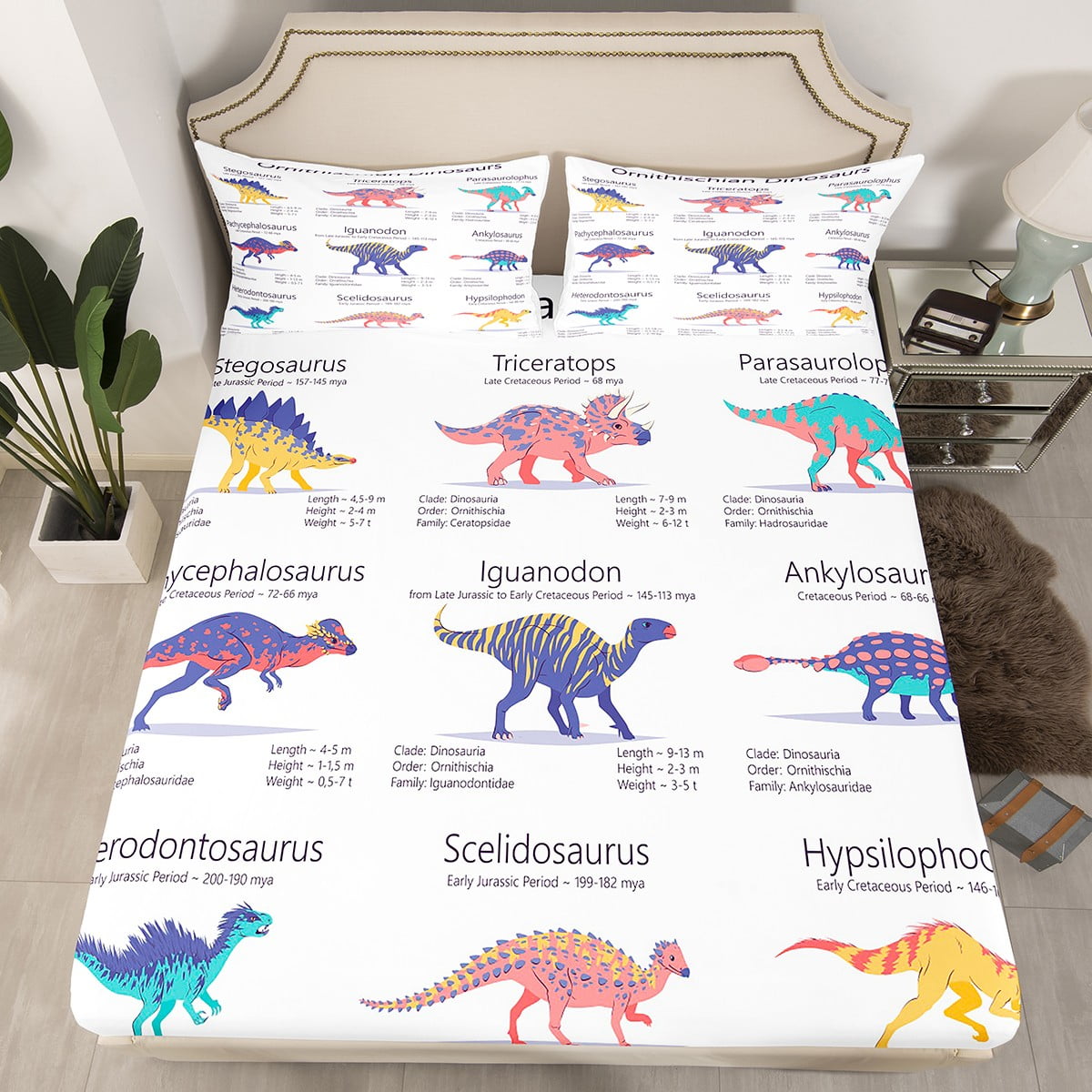 Erosebridal Dino Fitted Sheet Twin,Dino Bed Sheets,Set of Ancient Dinosaur Bed Set,Jungle Animal ...