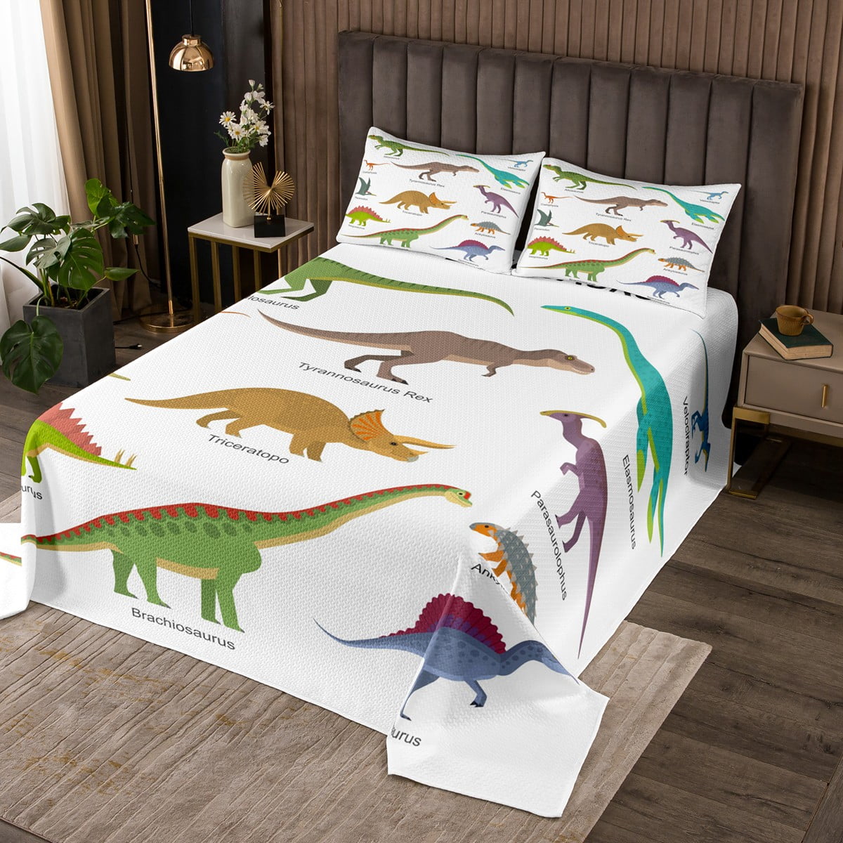 YST Kids Dino Quilt Set Queen,Dinosaur Coverlet Set for Girls,Set of ...
