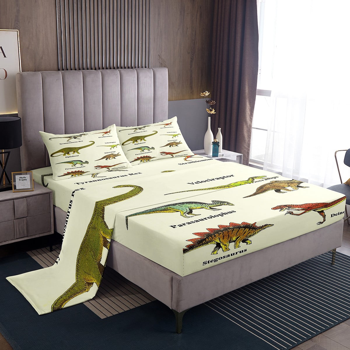 YST Kids Dinosaur Bed Sheets Set Queen,Dino Sheet Sets for Toddler Boys,Set of Ancient Dinosaur ...