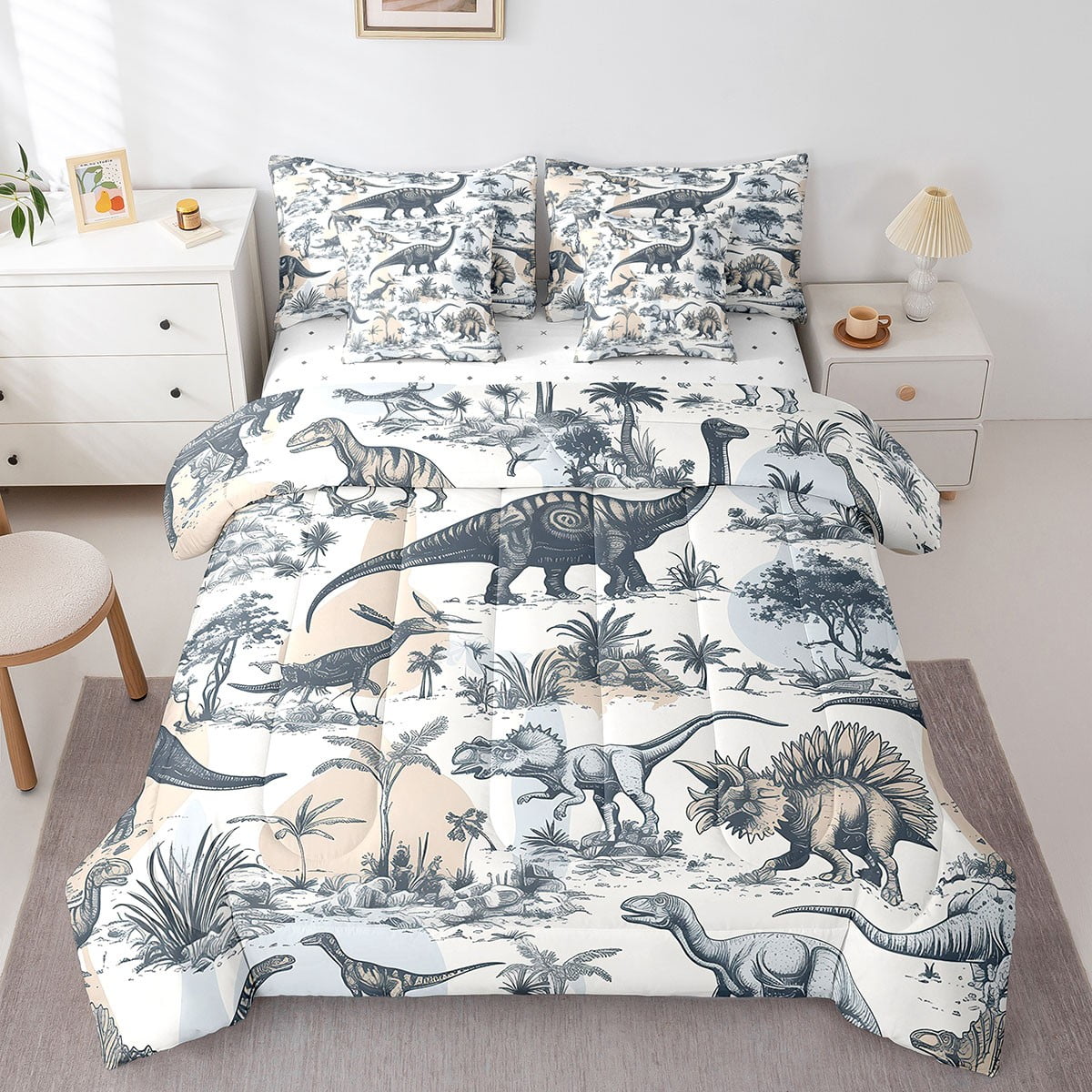 Dinosaur Bedding Sets 7 Piece Twin Size, Dino Palm Tree Bed In A Bag For Teens Adult Bedroom ...