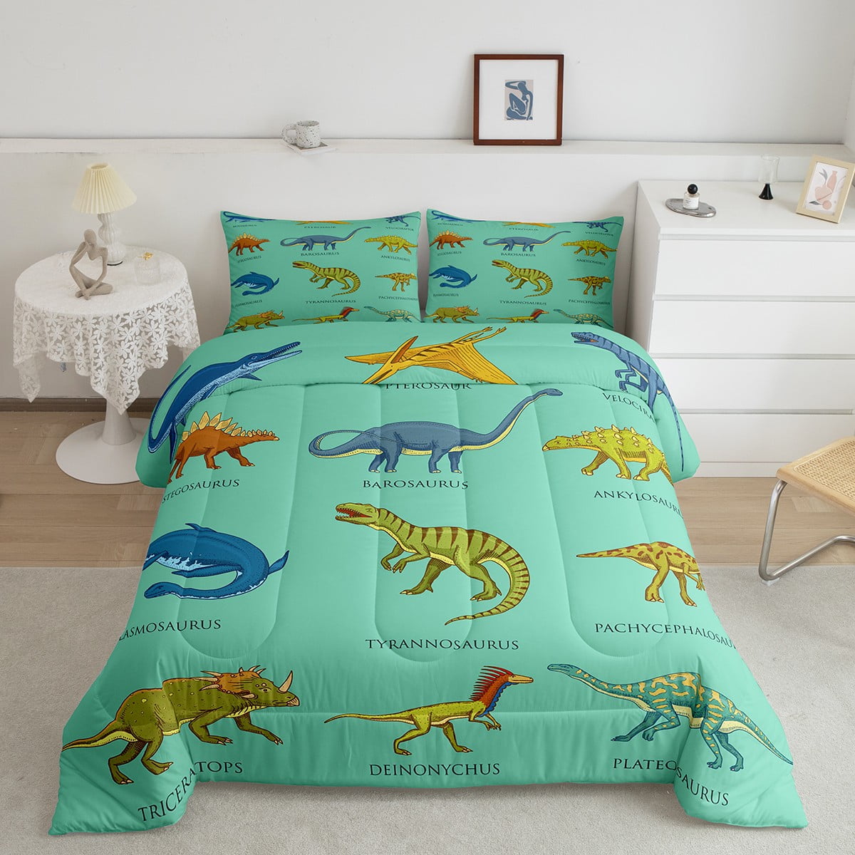 YST Kids Dinosaur Comforter Set for Boys,Dino Toddler Bedding Set King,Set of Ancient Dinosaur ...