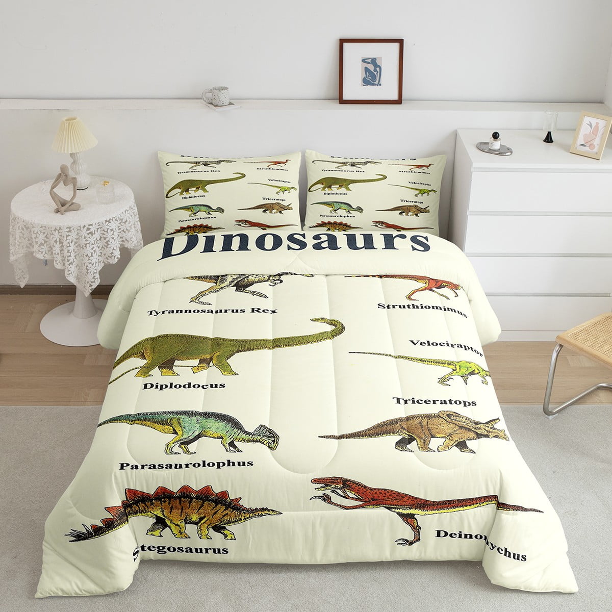 YST Kids Dinosaur Comforter Set Queen,Dino Bedding Sets for Toddler Boys,Set of Ancient Dinosaur ...