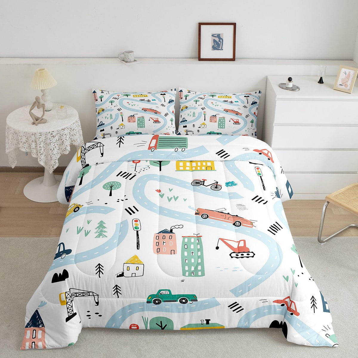 YST Kids Dinosaur Comforter Set Twin for Boys Girls Cartoon Train ...