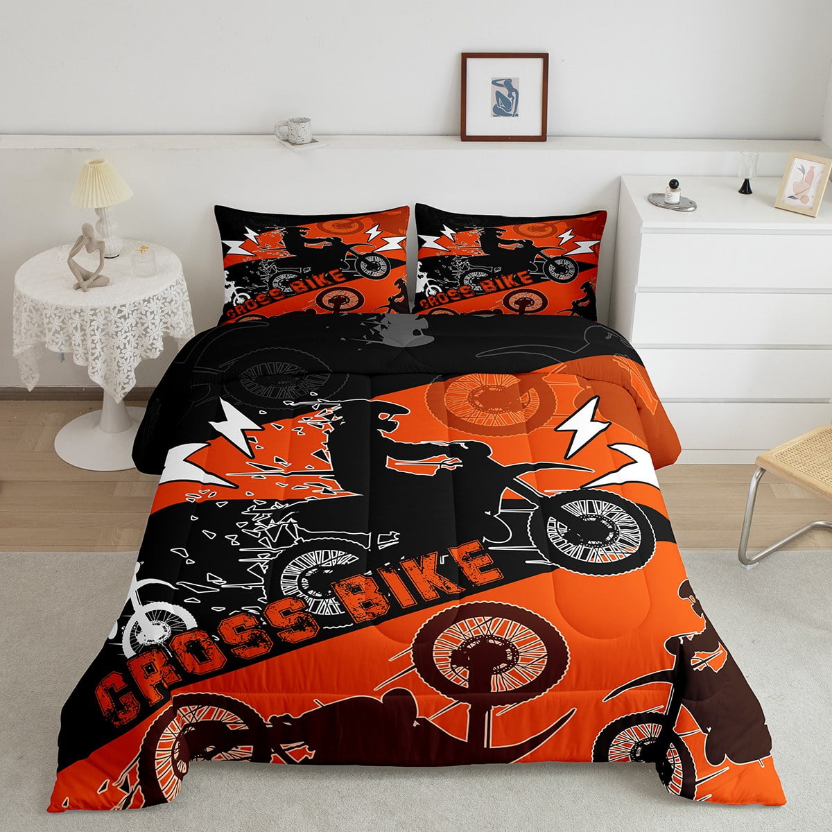 Erosebridal Dirt Bike Twin Comforter Set Dirtbike Bedding Set Motocross ...