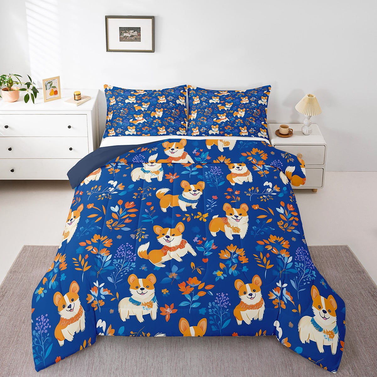 YST Kids Dog Comforter Set Twin Size Cute Corgi Bedding Set For Boys ...