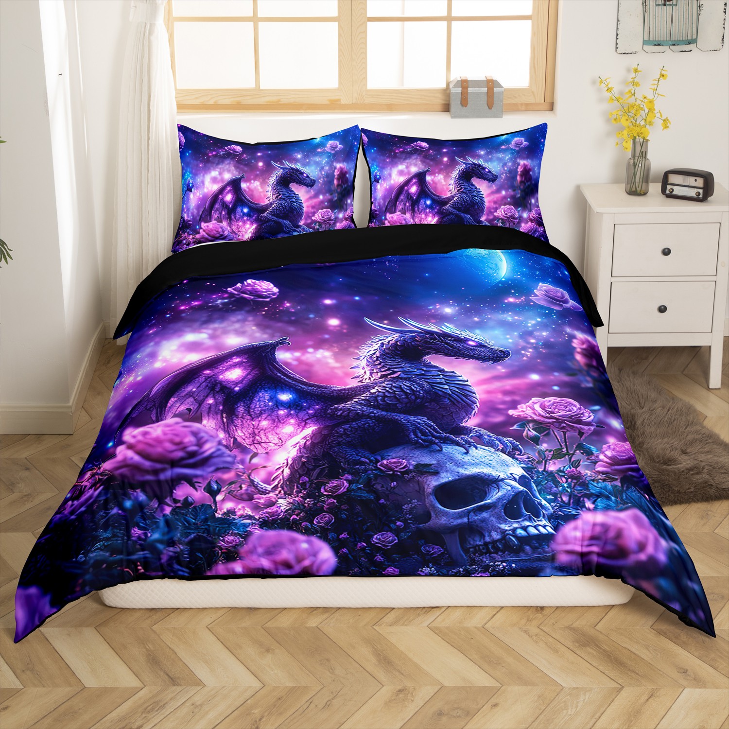 Dragon Bedding Set, Starry Sky Galaxy Duvet Cover + 2 Pillow Cases ...
