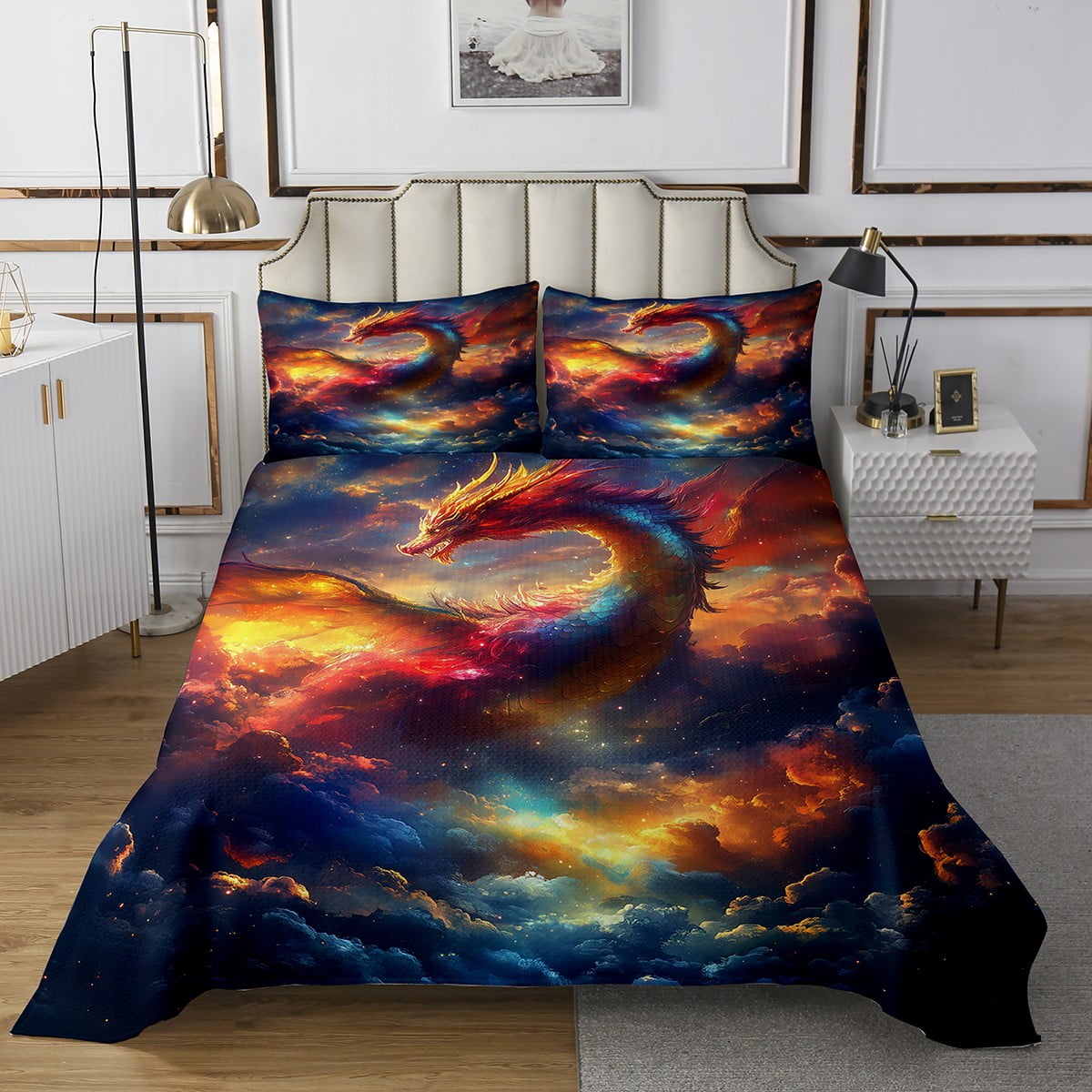 YST Kids Dragon Bedspread Set For Boys Girls Queen,Fantasy Dragon Quilt ...