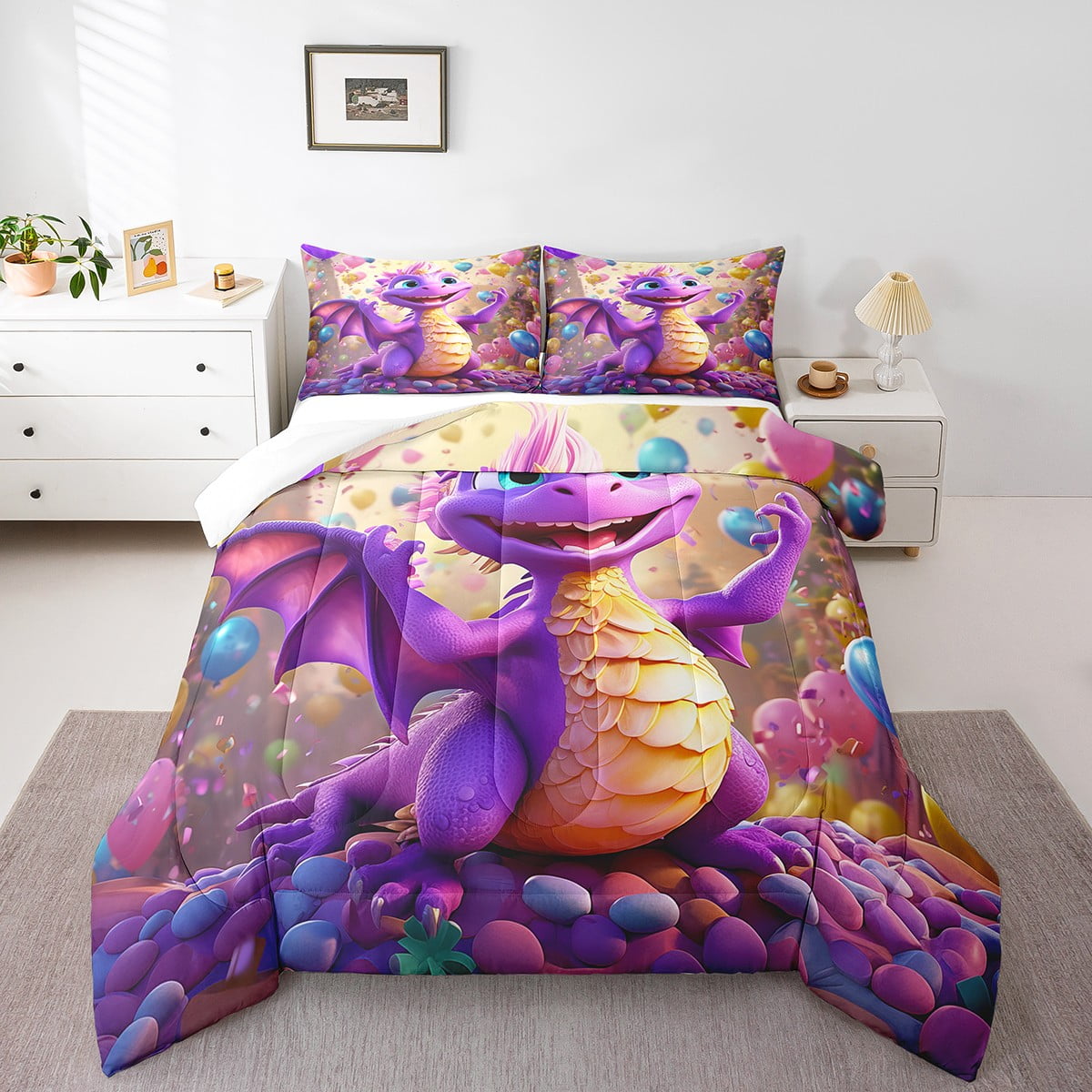 YST Kids Dragon Full Comforter Set Cute Dragon Bedding Set, Rainbow ...