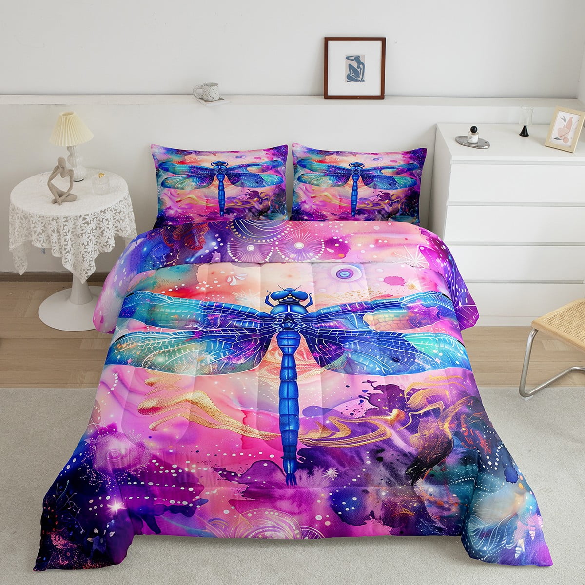Dragonfly Bedding Set Queen Size, Oil Painting Comforter Set Teens ...