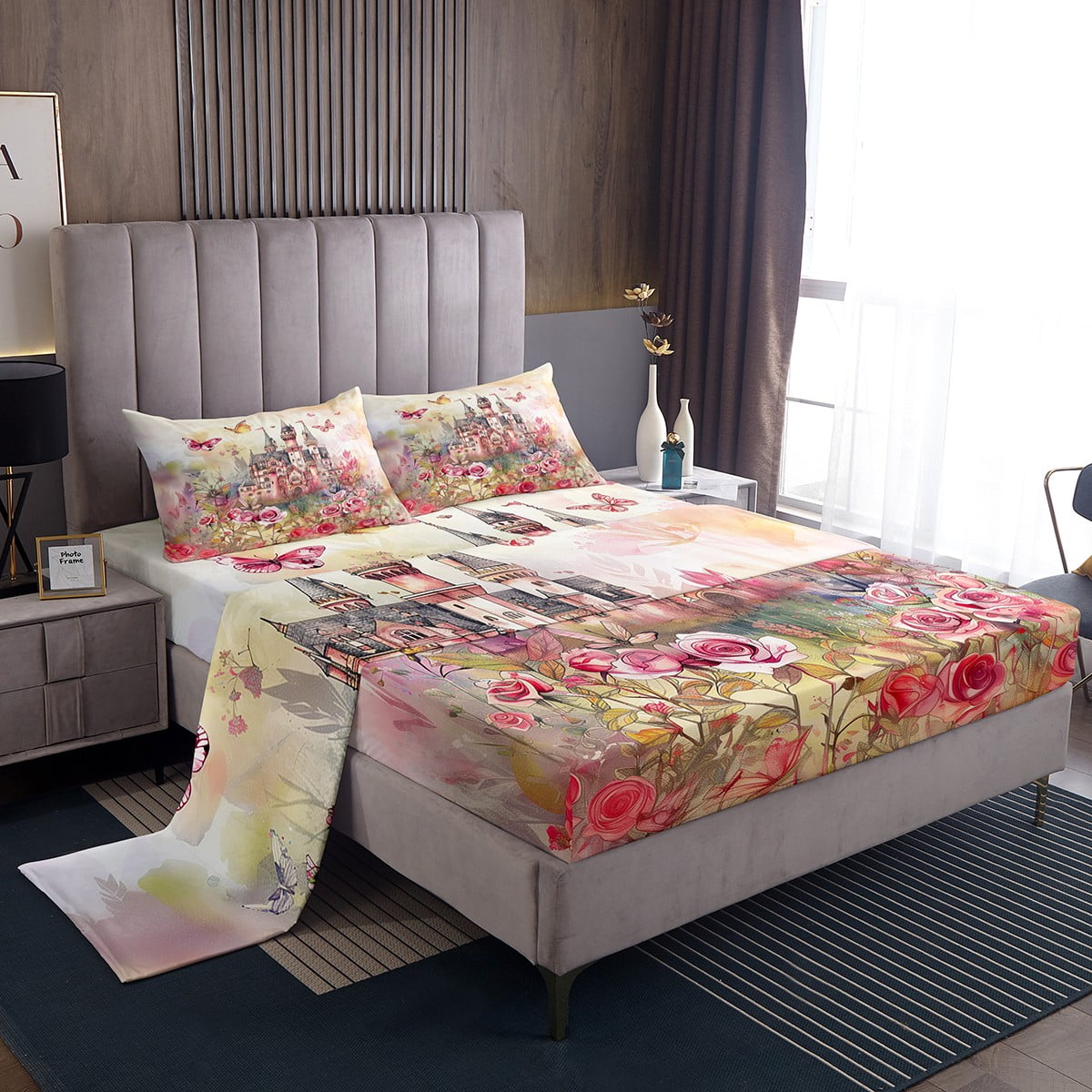 Dreamy Castle Twin Size Sheet Sets Princess Sheets , Chic Rose Floral ...