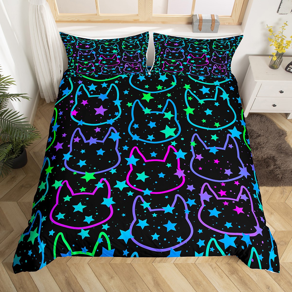 YST Kids Duvet Cover Full for Girls Boys, Kids Ombre Cartoon Cat ...