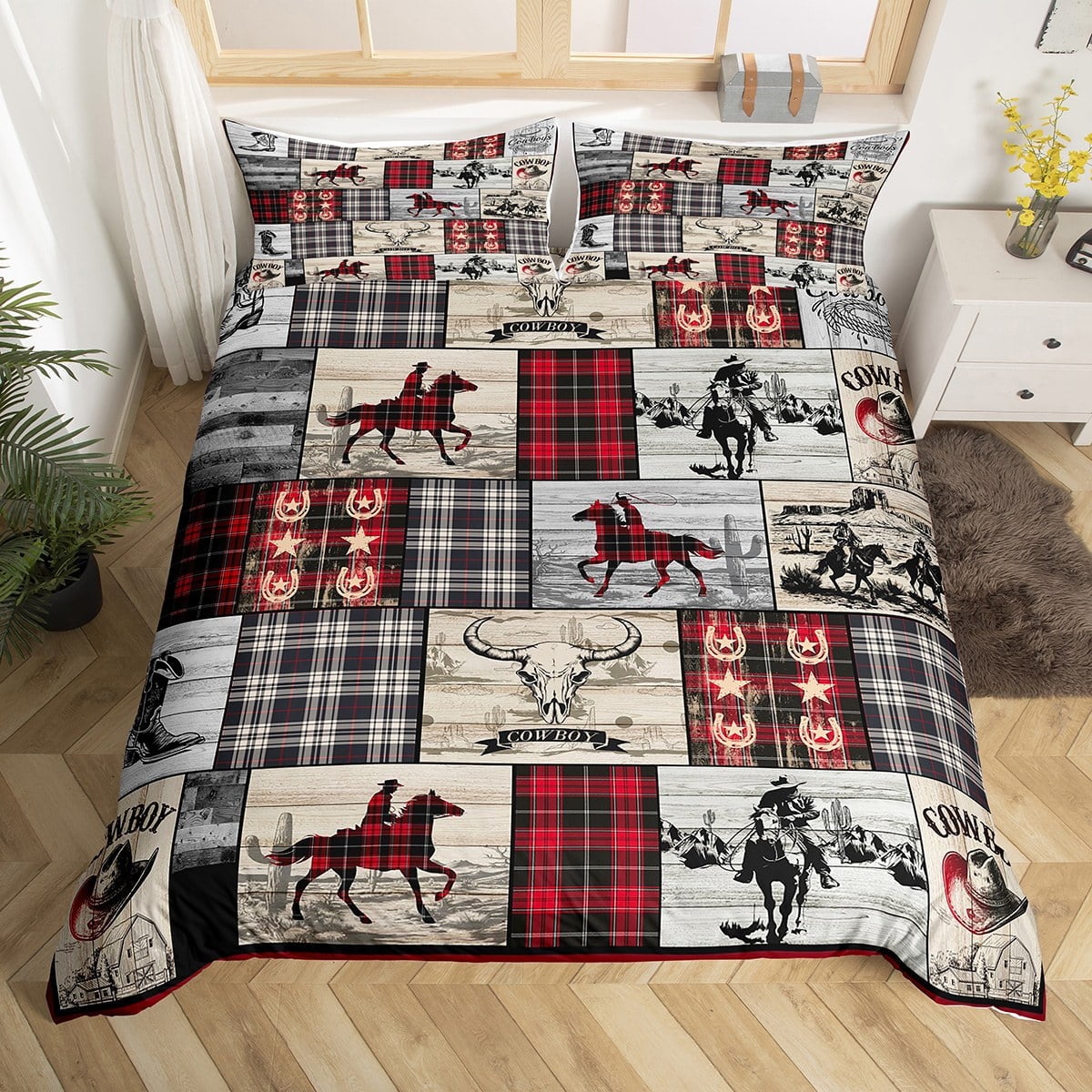 Kids Duvet Cover Western Cowboy King Bedding Set For Boys Girls Country ...