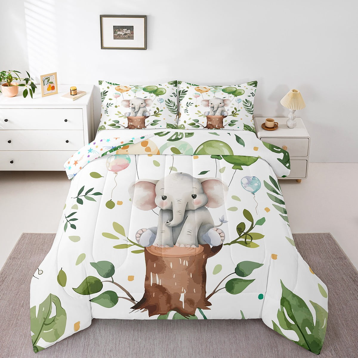 YST Kids Elephant Comforter Set Cartoon Elephant Bedding Set Twin For ...