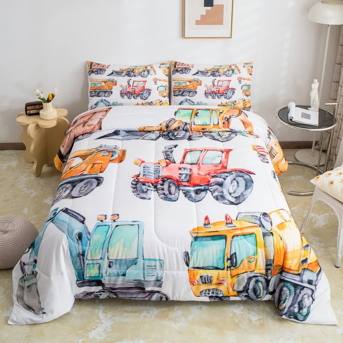 Free Shipping! YST Kids Excavator Comforter Set Twin Size, Retro Truck Down Comforter for Boys ...