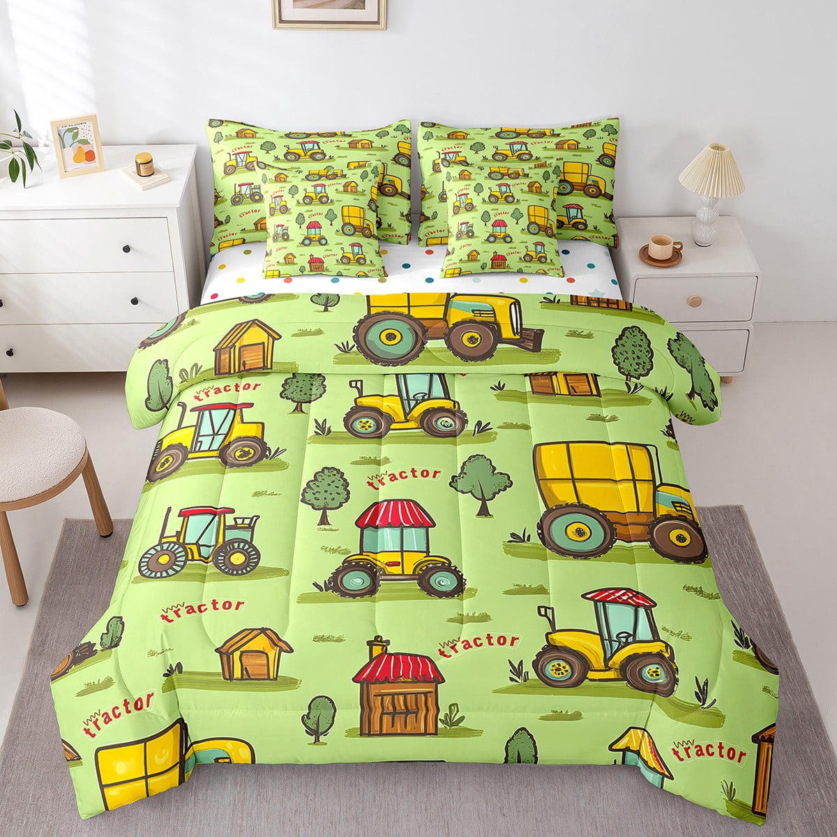 YST Kids Farm Tractor Bed In A Bag With Sheets King 7 Piece ...