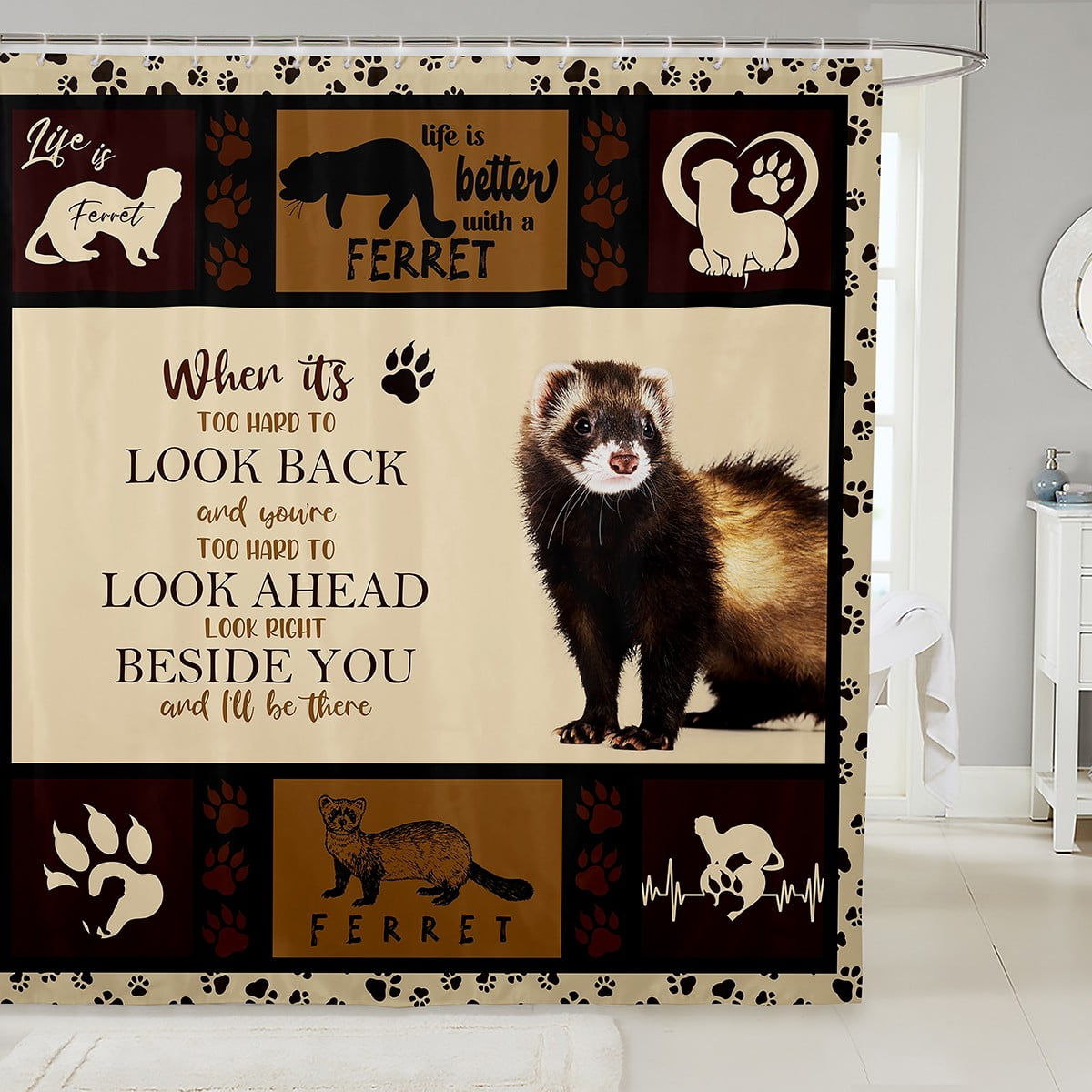YST Kids Ferret Bathroom Curtain Kawaii Animal Bath Curtain Ferret ...