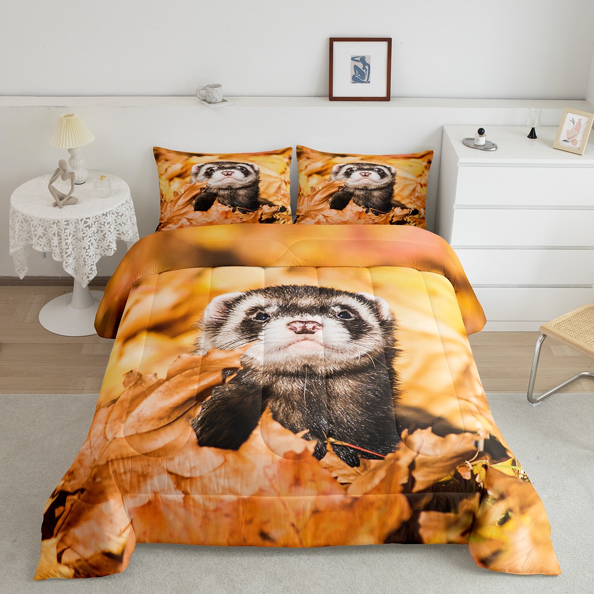 Ferret Bedding King Fall Theme Comforter Set, Wild Animal Duvet Insert ...