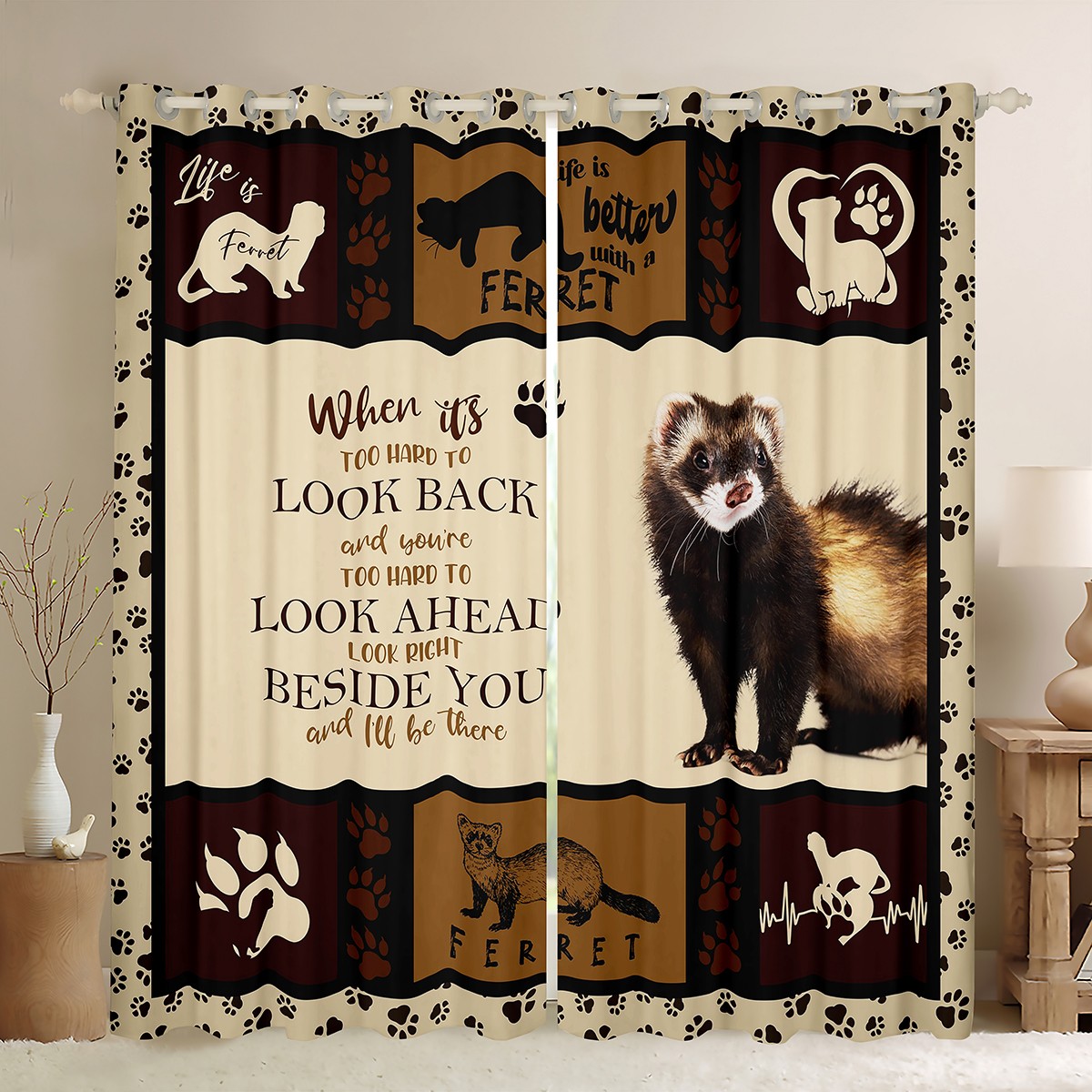 Erosebridal Ferret Curtains & Drapes Kawaii Animal Blackout Curtains ...