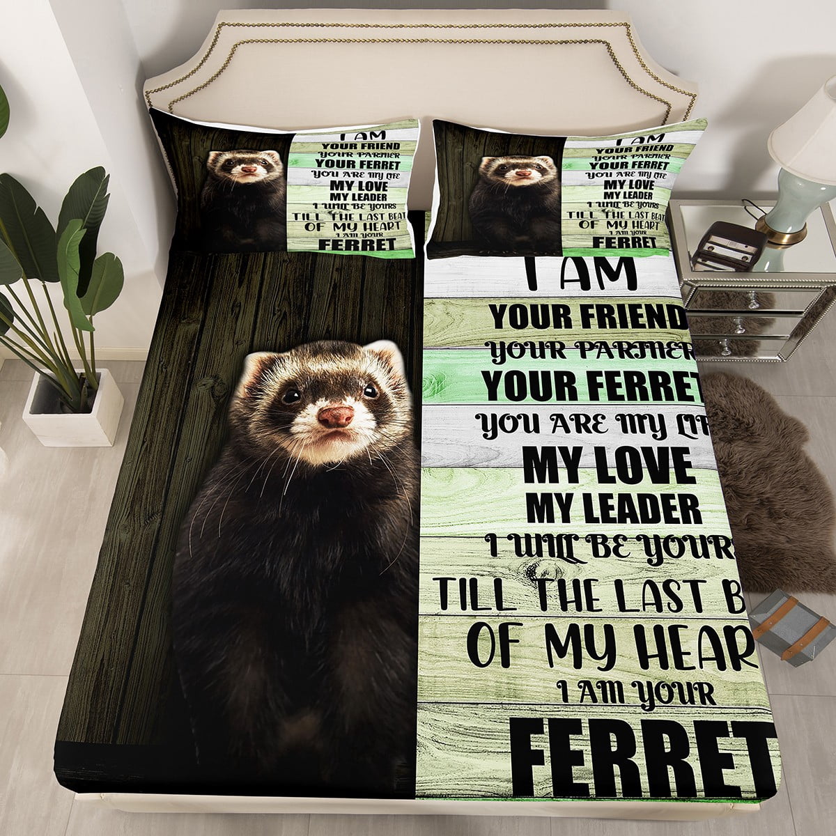 YST Kids Ferret Queen Fitted Sheet for Boys Girls Kawaii Animal Sheets ...