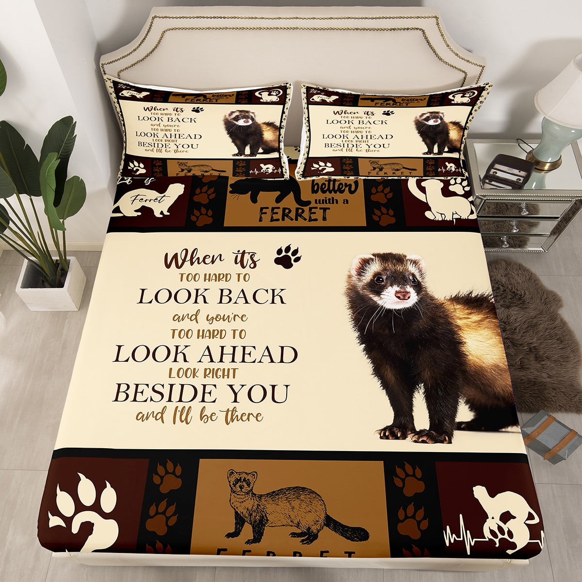 YST Kids Ferret Twin Fitted Sheet Kawaii Animal Sheets Ferret Patchwork ...