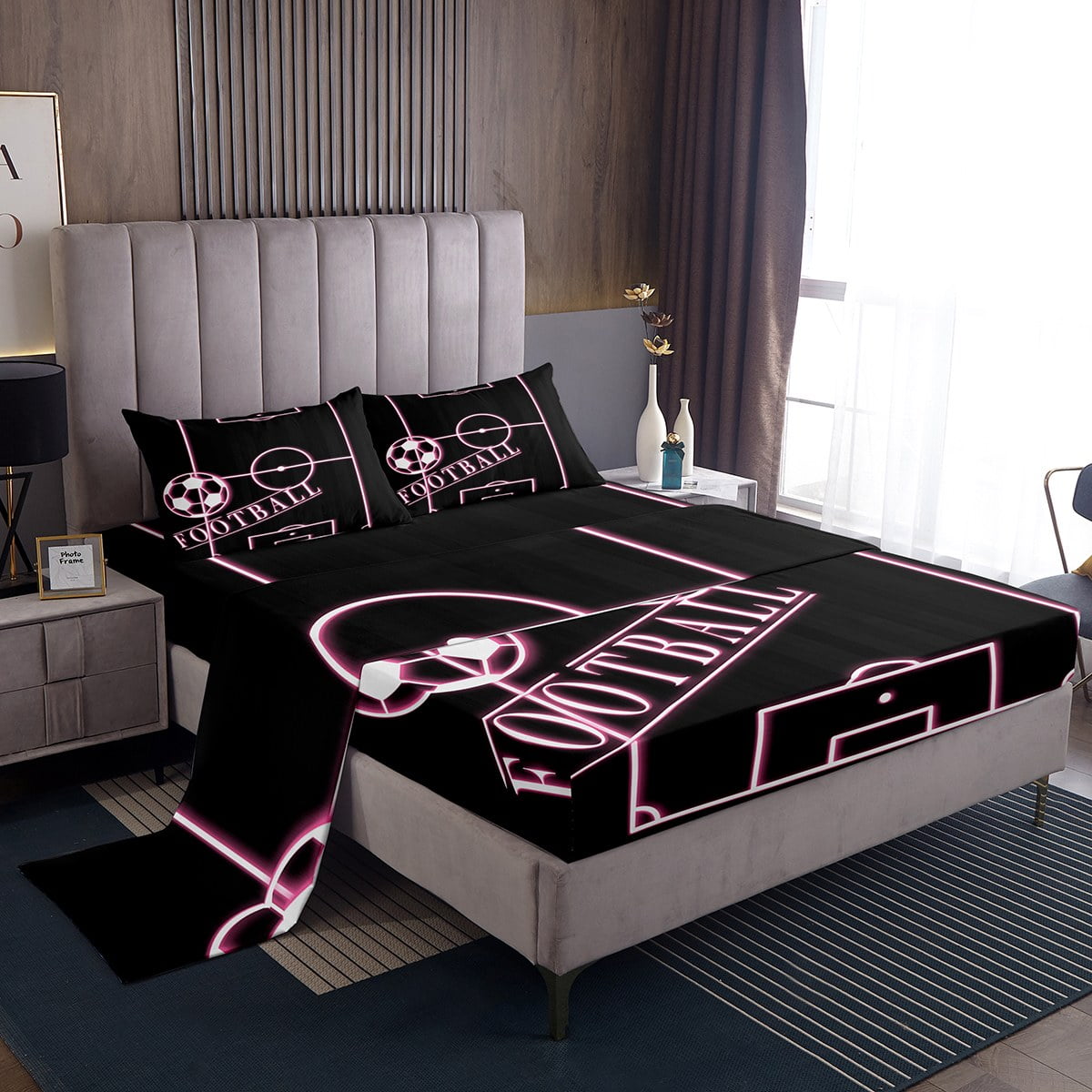 Football Bed Set Pink Bed Sheets Set, Ball Gamer Sheet Set Twin Sport ...