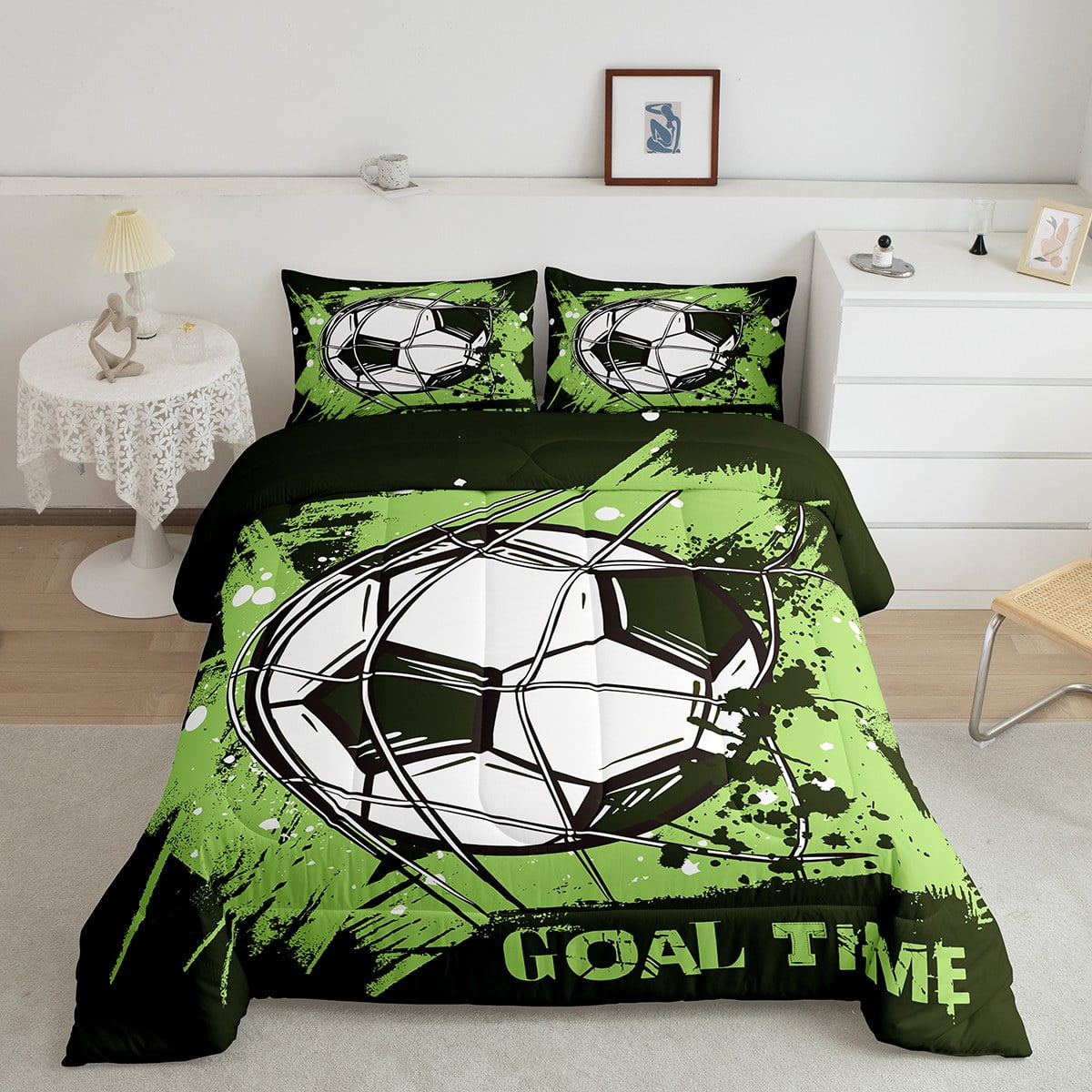 YST Kids Football Bedding Full for Boys Girls Cartoon Soccer Comforter ...