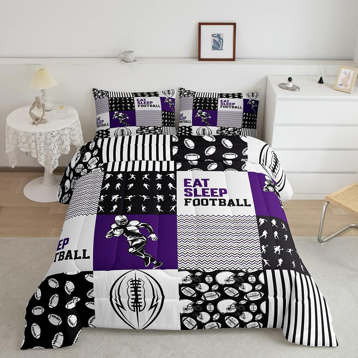 YST Kids Football Comforter Set Eat Sleep Football Bedding Set Sports ...