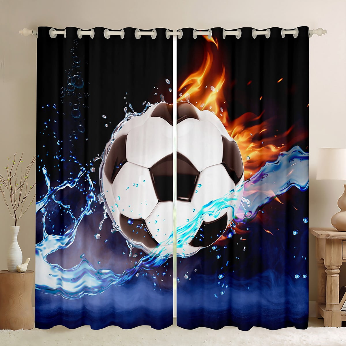 Erosebridal Football Curtains 42x63 inch,Ice and Fire Art Design ...