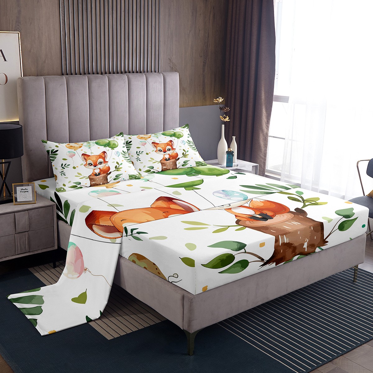 YST Kids Fox Bed Sheets King Cute Woodland Fox Sheet Set For Boys Girls ...