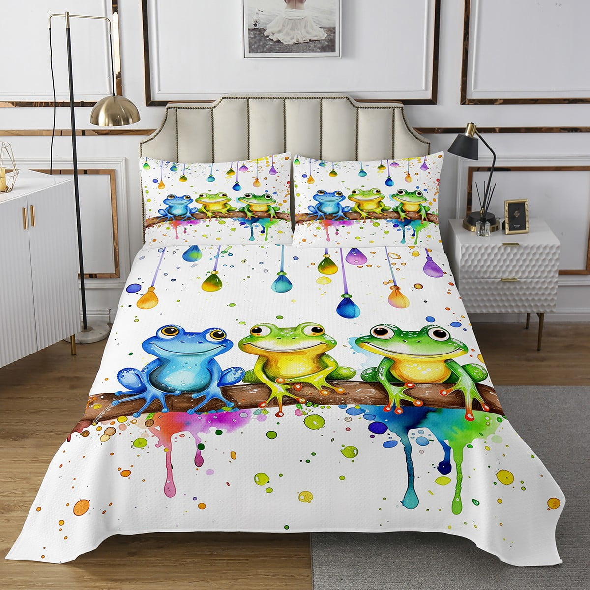 YST Kids Frog King Quilt Set Cartoon Animal Coverlet Set, Watercolor ...