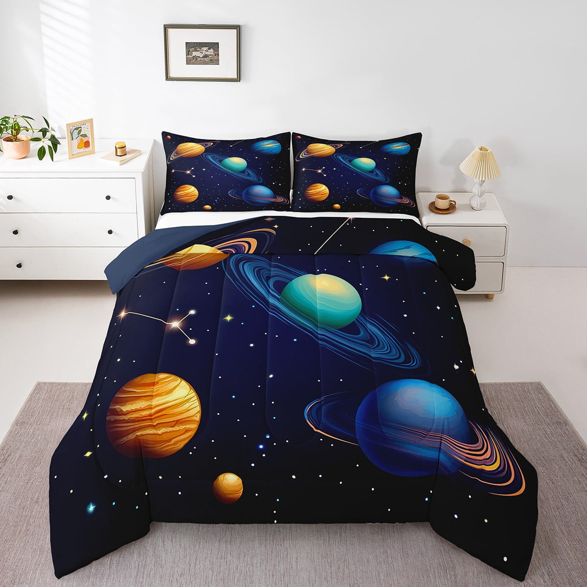 Galaxy Bedding Comforter Sets Teen Outer Space Planet Bedding Set Solar ...