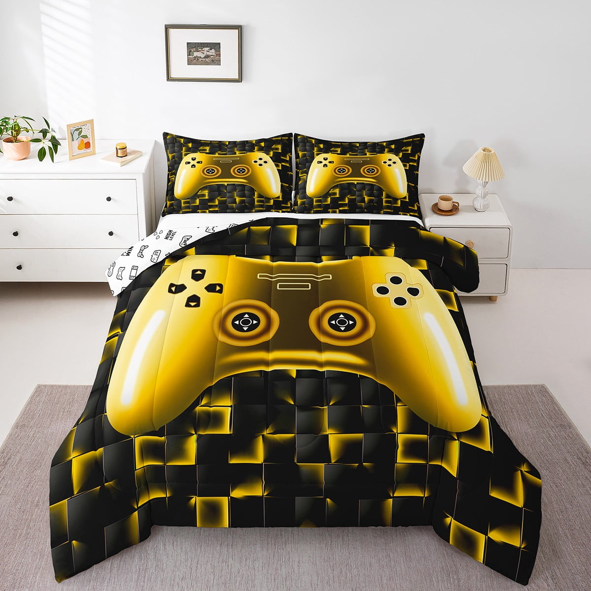 YST Kids Gamer Bedding Sets For Boys Twin Gaming Comforter Set Black ...