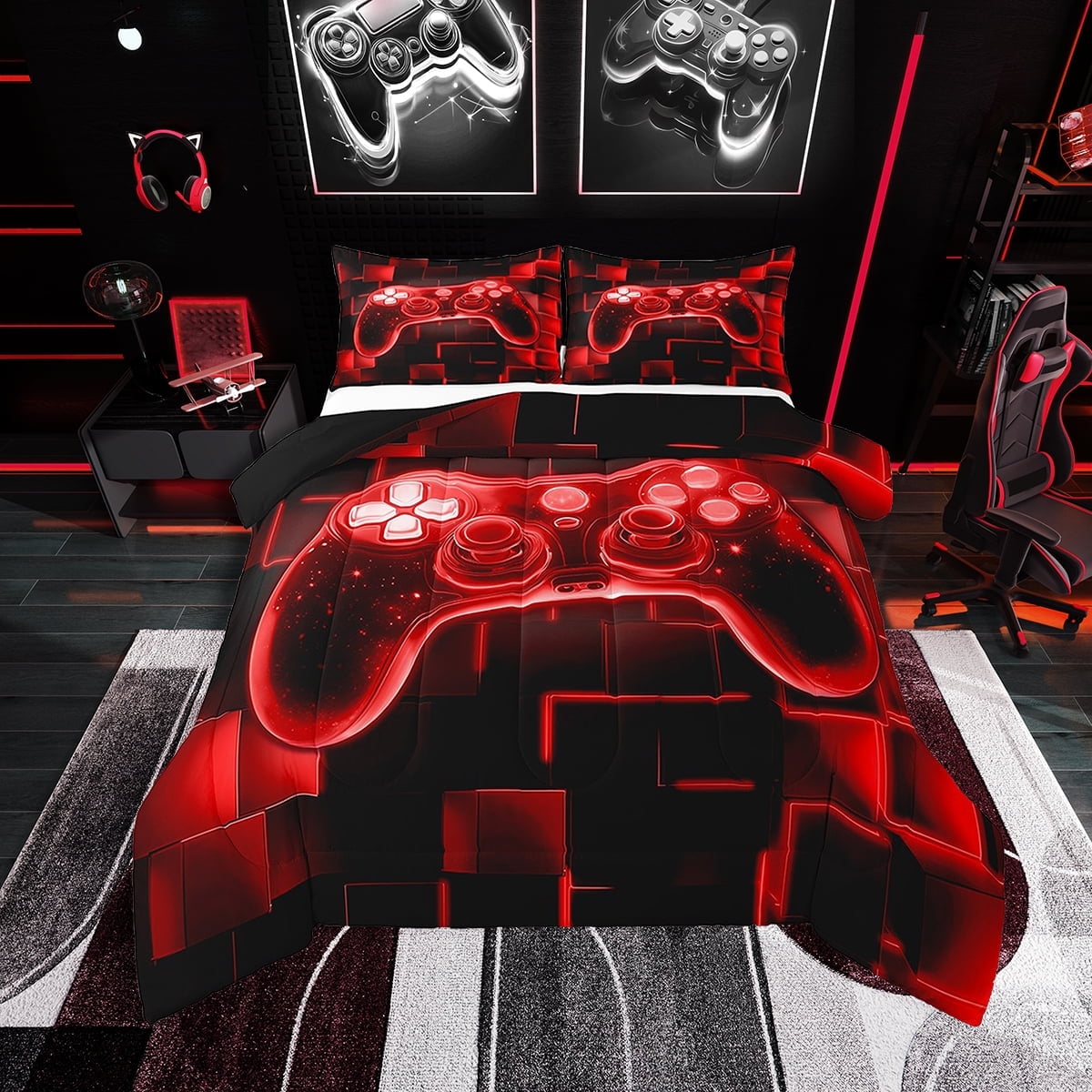 Gamer Comforter Set King,Gaming Bedding,Video Games Gamepad Bedding ...