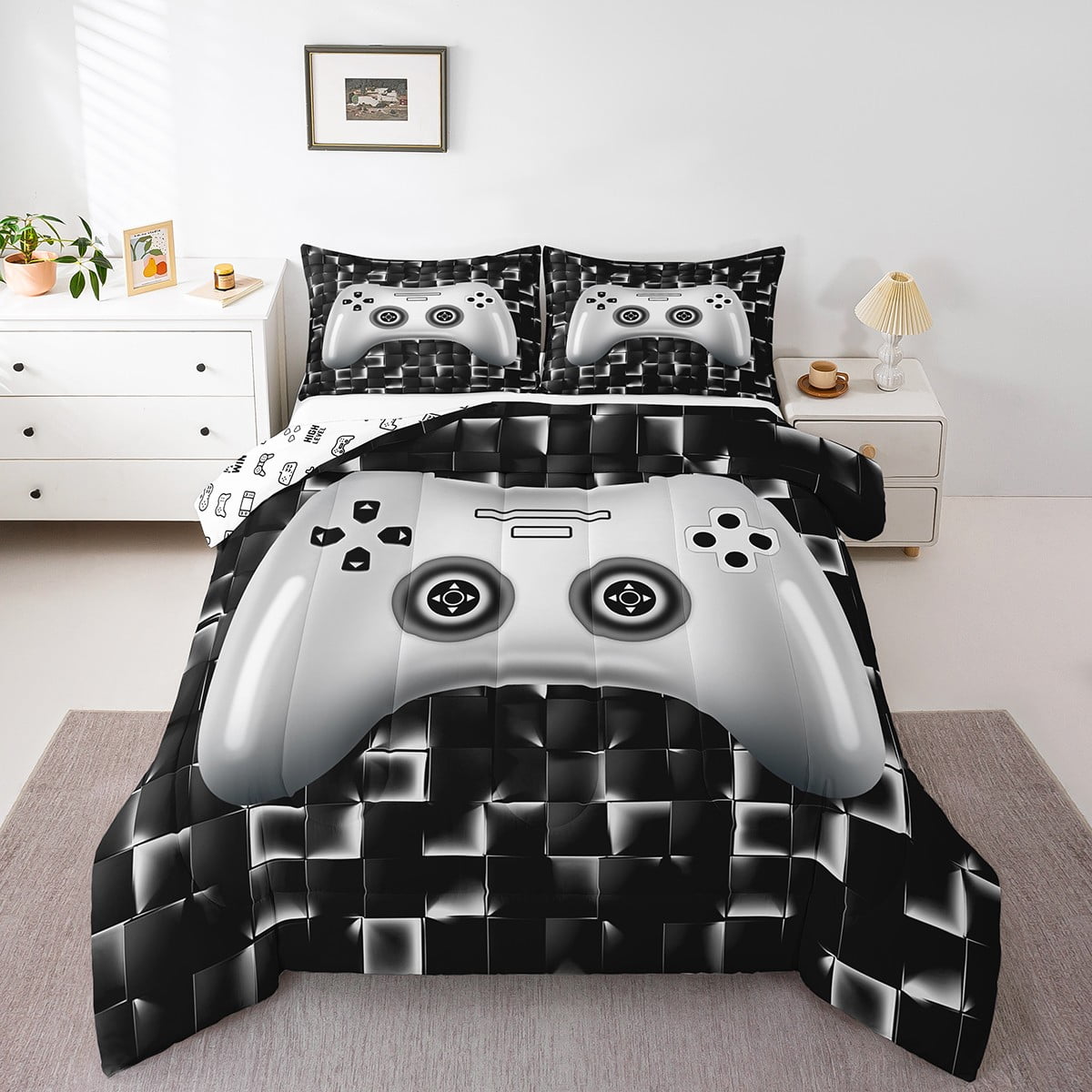 YST Kids Gaming Bedding Sets For Boys Toddler Black White Gamer ...