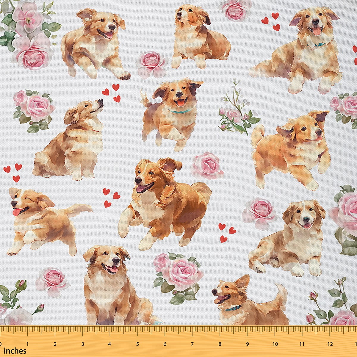 Golden Retriever Fabric by The Yard,Pink Romantic Rose Upholstery ...