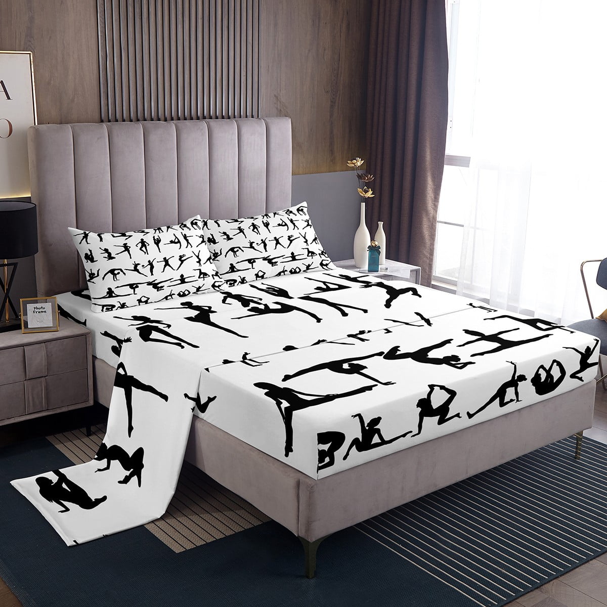 Erosebridal Gymnastics Full Sheets Gymnast Bed Set, Black White Bed ...