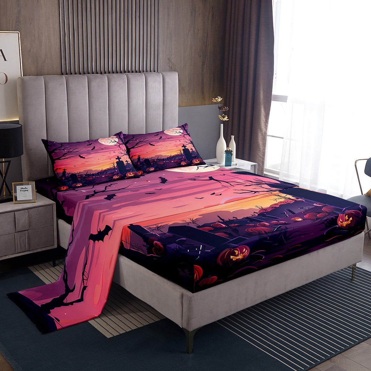 Halloween Bed Sheets Set Full Pink Purple Pumpkin Sheet Set ,Pumpkin ...