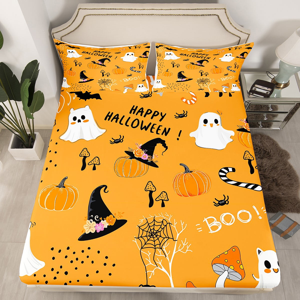 Erosebridal Halloween Bed Sheets Twin Cartoon Ghost Pumpkin Fitted ...